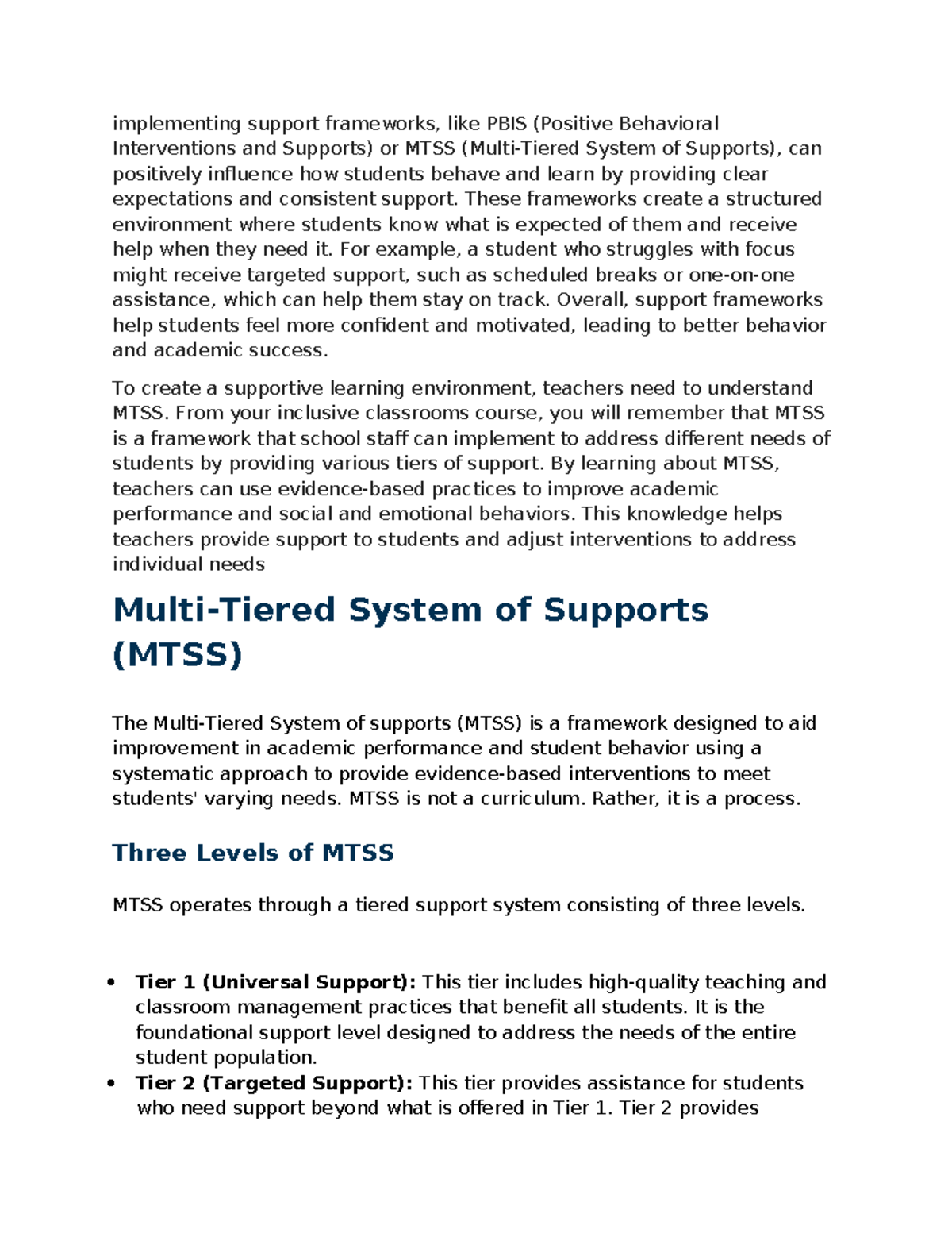 Multi-tiered System of Supports and Positive Behavioral Interventions ...