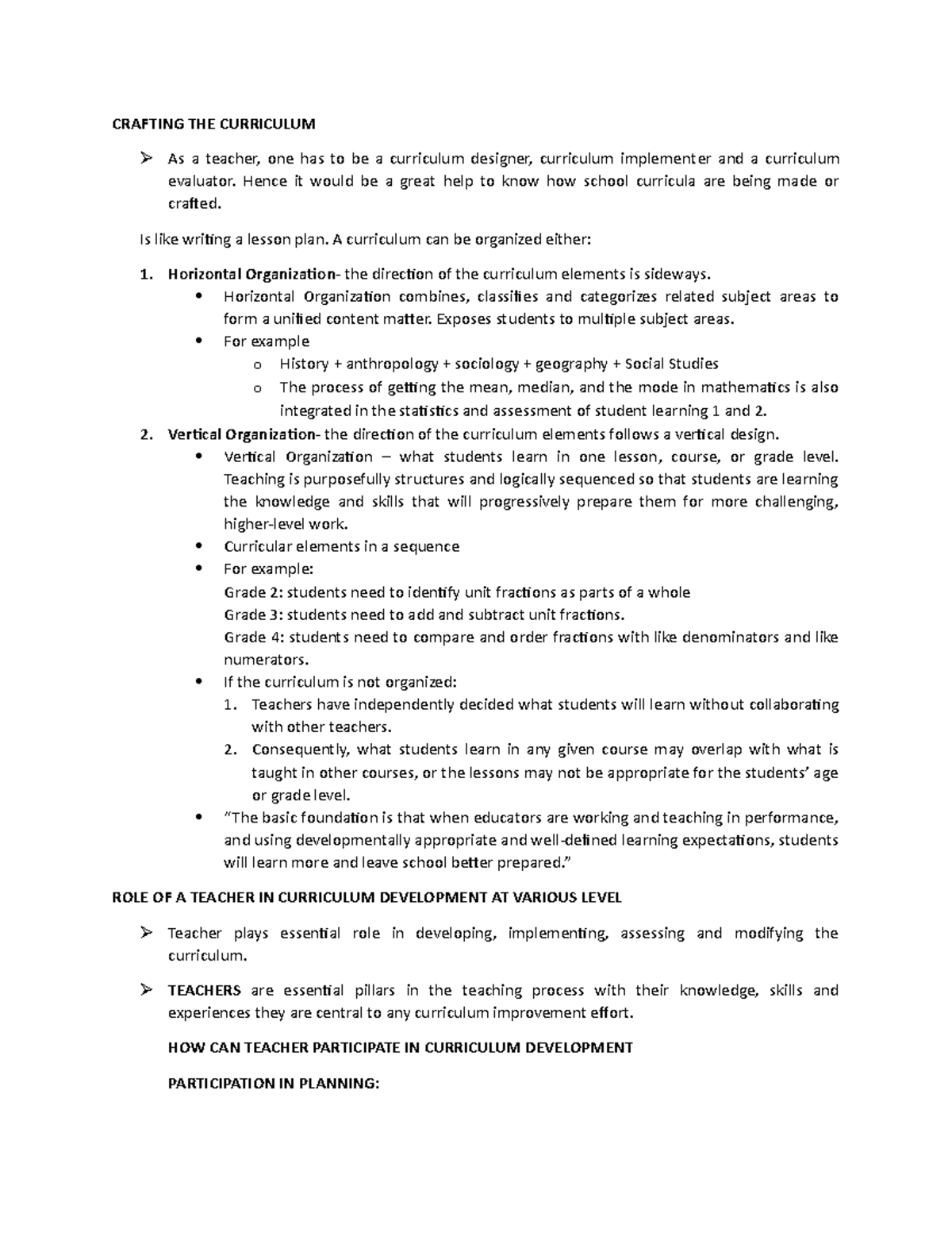 Crafting an Effective Curriculum: Key Elements and Teacher Roles - Studocu