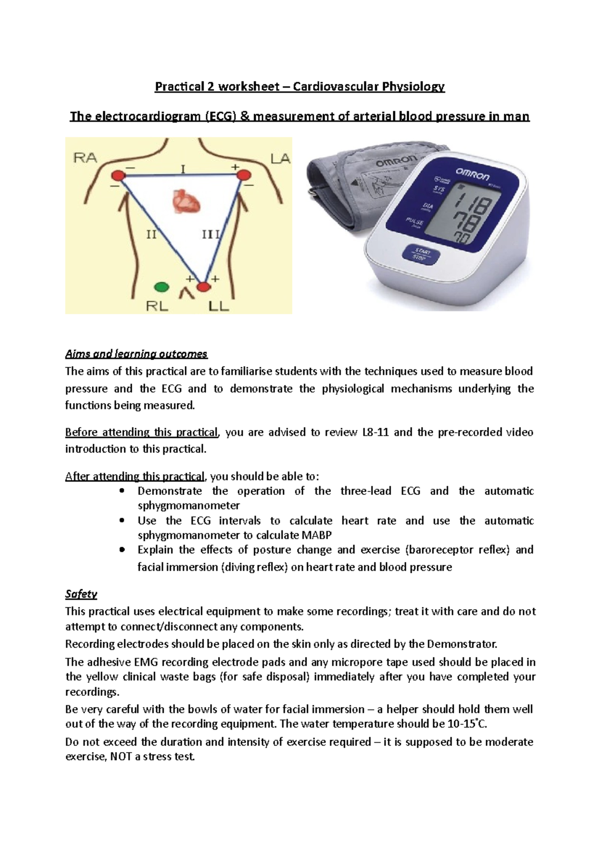 Practical 2: ECG & Blood Pressure Measurement in Cardiovascular ...