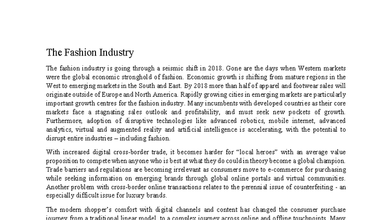 C03-External Analysis: Disruption in the Fashion Industry 2018 - Studocu