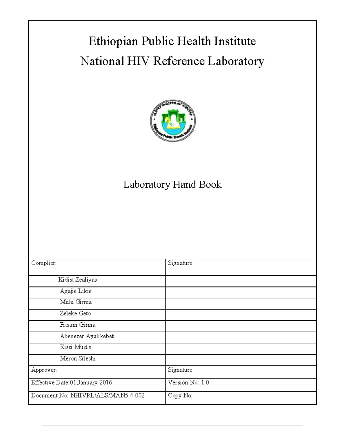 Laboratory Handbook for NHIVRL Services and Quality Assurance - Studocu