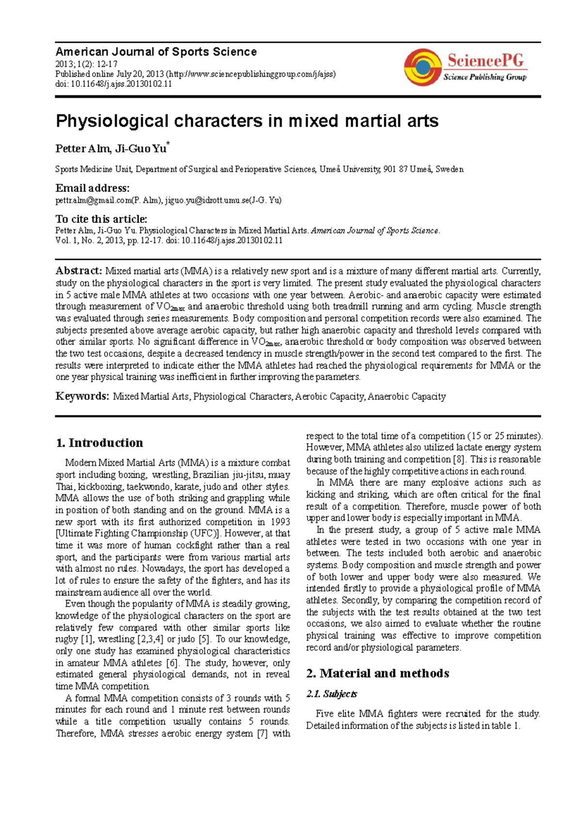 Physiological characters in MMA - American Journal of Sports Science ...