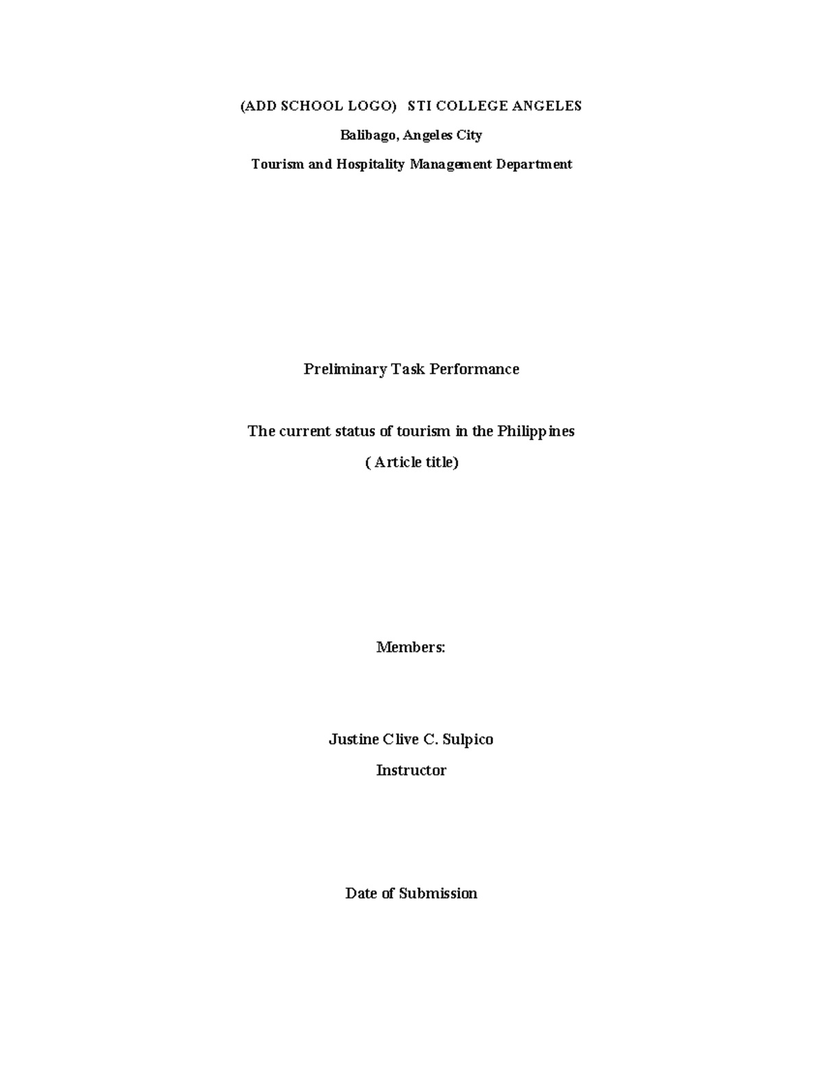 PH CUL Format in TP - required - (ADD SCHOOL LOGO) STI COLLEGE ANGELES ...