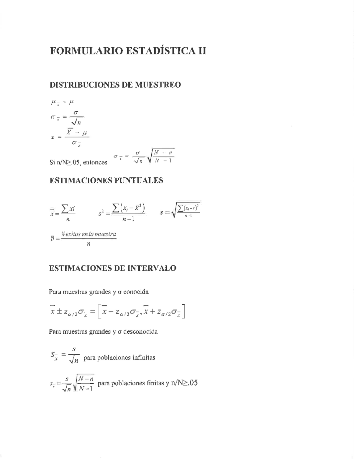 Estadistica 2 - Formulario de apoyo para temas de Estadística Inferencial - UVEG - Studocu