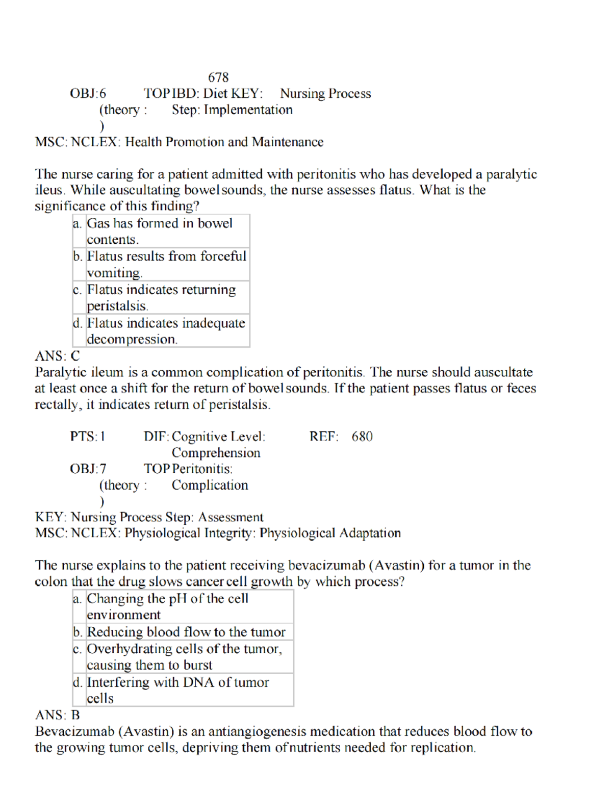 NCLEX Test Bank: Medical Surgical Nursing (5th Ed) - Diet & Peritonitis ...