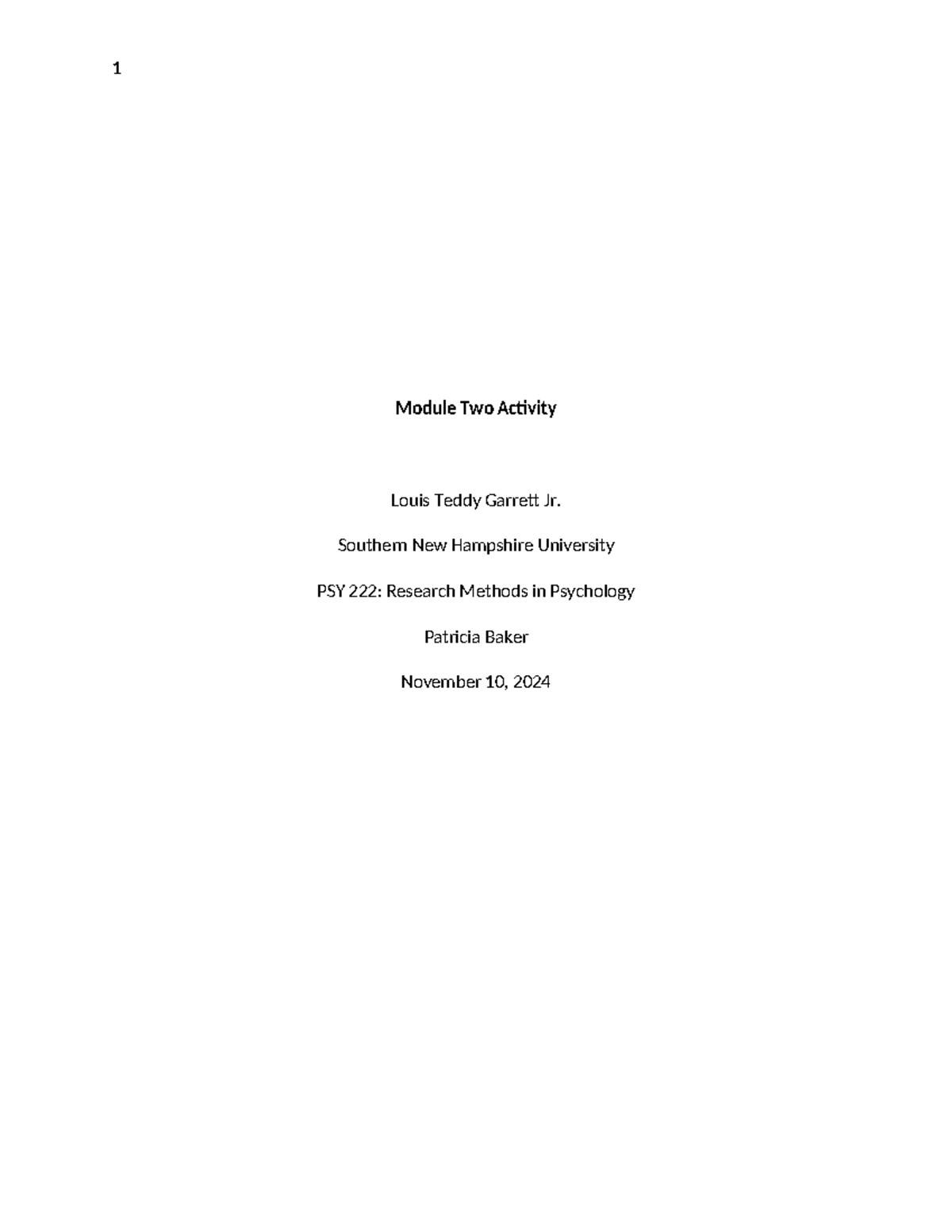 PSY222 Module Two Activity - Module Two Activity Louis Teddy Garrett Jr ...
