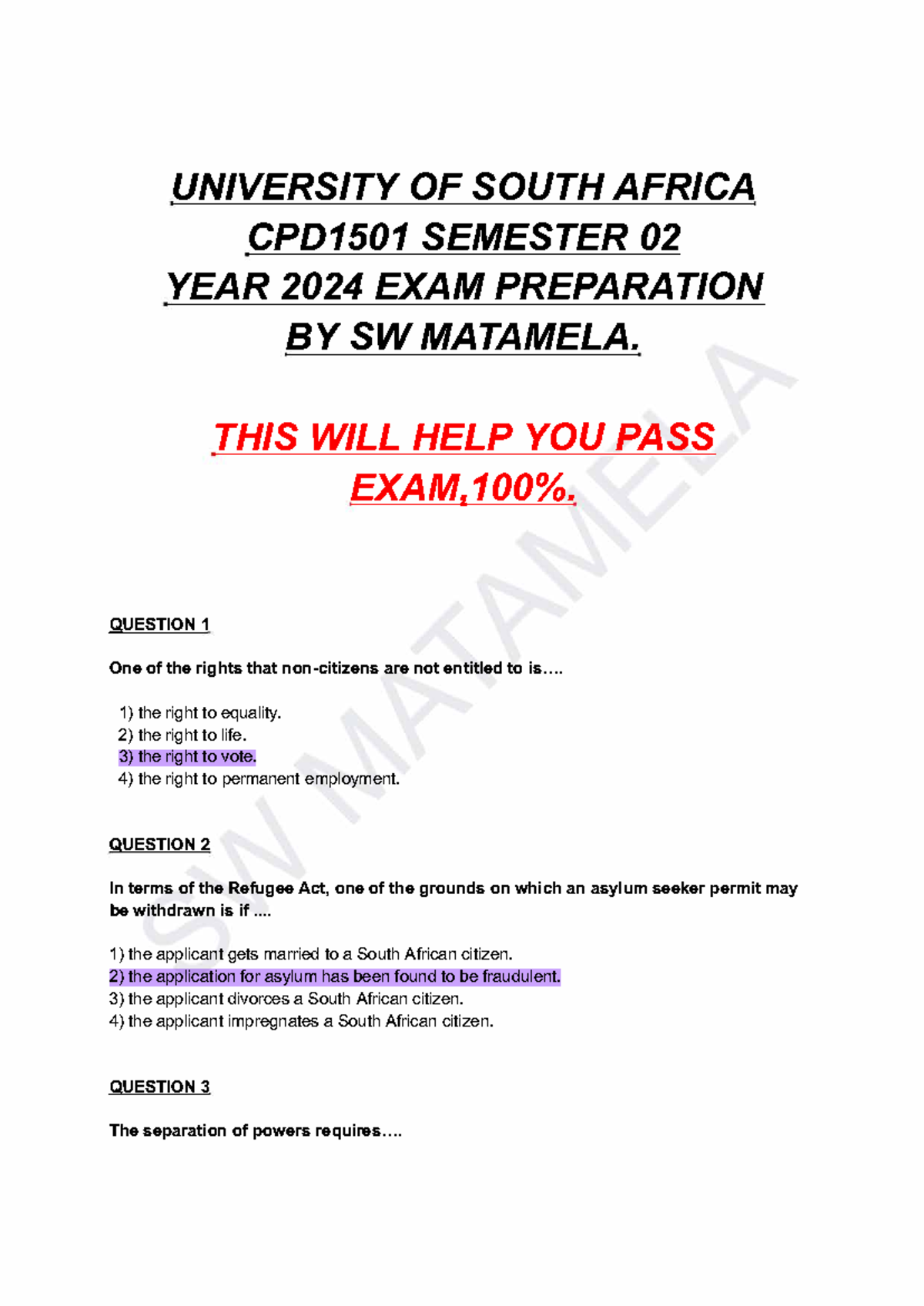 CPD1501 Final Exam Prep Guide for 2024 by SW Matamela - Studocu
