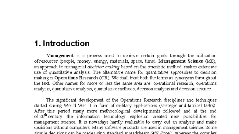 Management Science (MS) - Definition & Characteristics Overview - Studocu