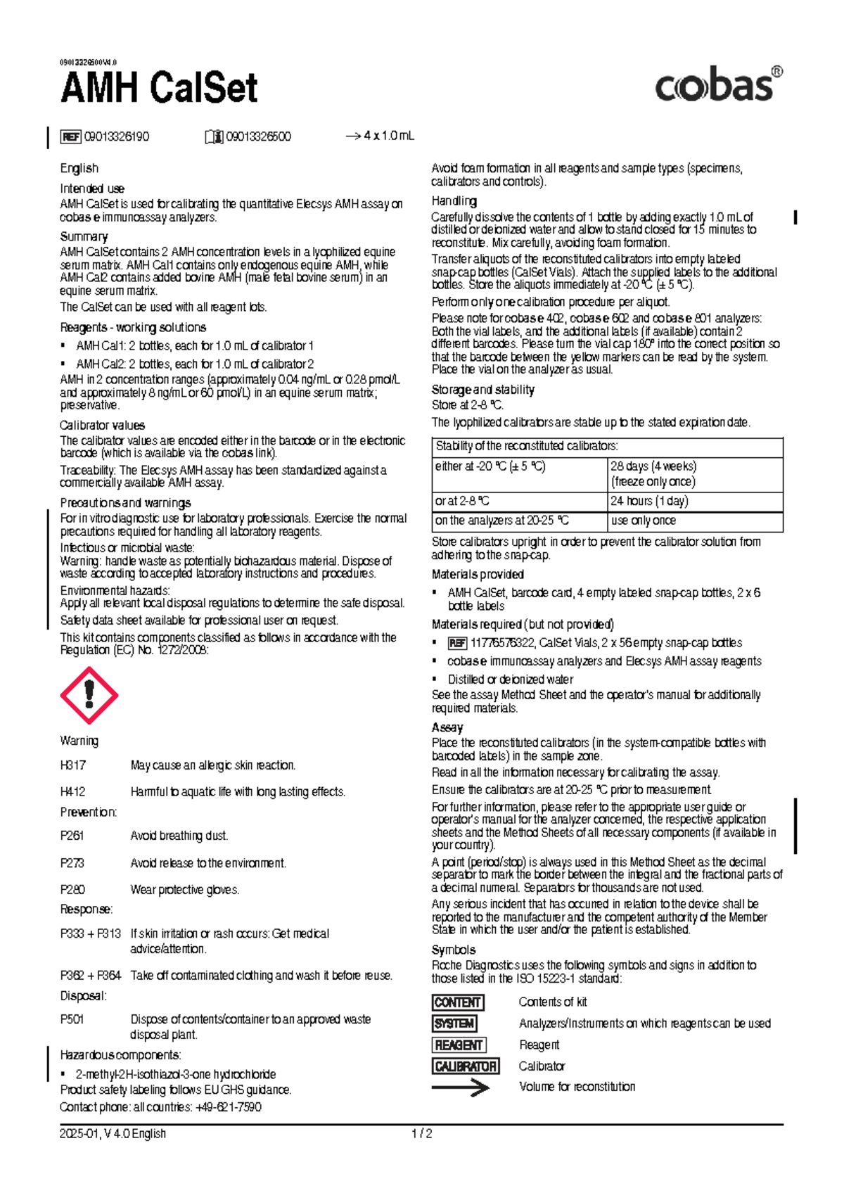 AMH CalSet 09013326500: Calibration Guide for Elecsys Assay - Studocu