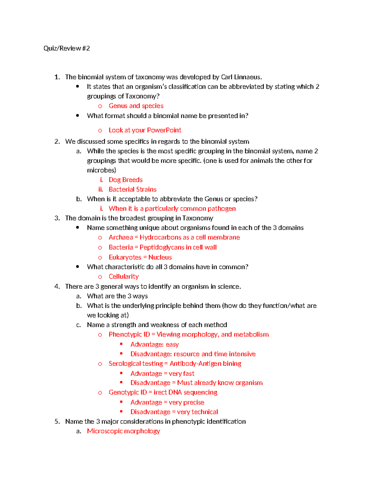 Quiz on Binomial Taxonomy & Organism ID Methods (BIO101) - Studocu