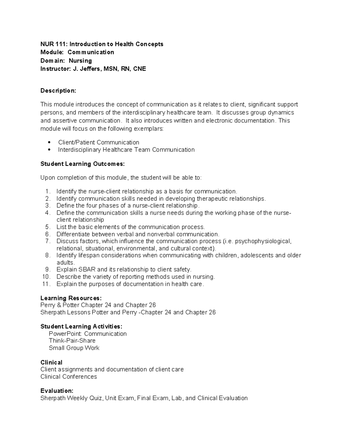 NUR Communication Module: Key Concepts & Learning Outcomes 2025 - Studocu