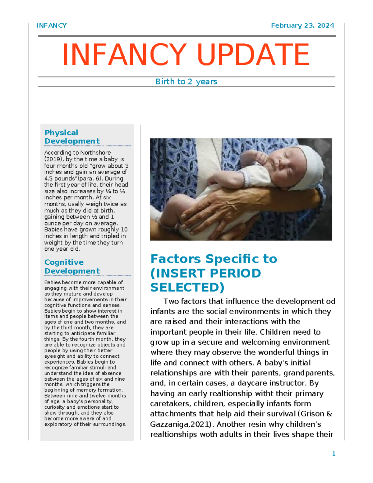 Developmental Newsletter - INFANCY February 23, 2024 Factors Specific ...