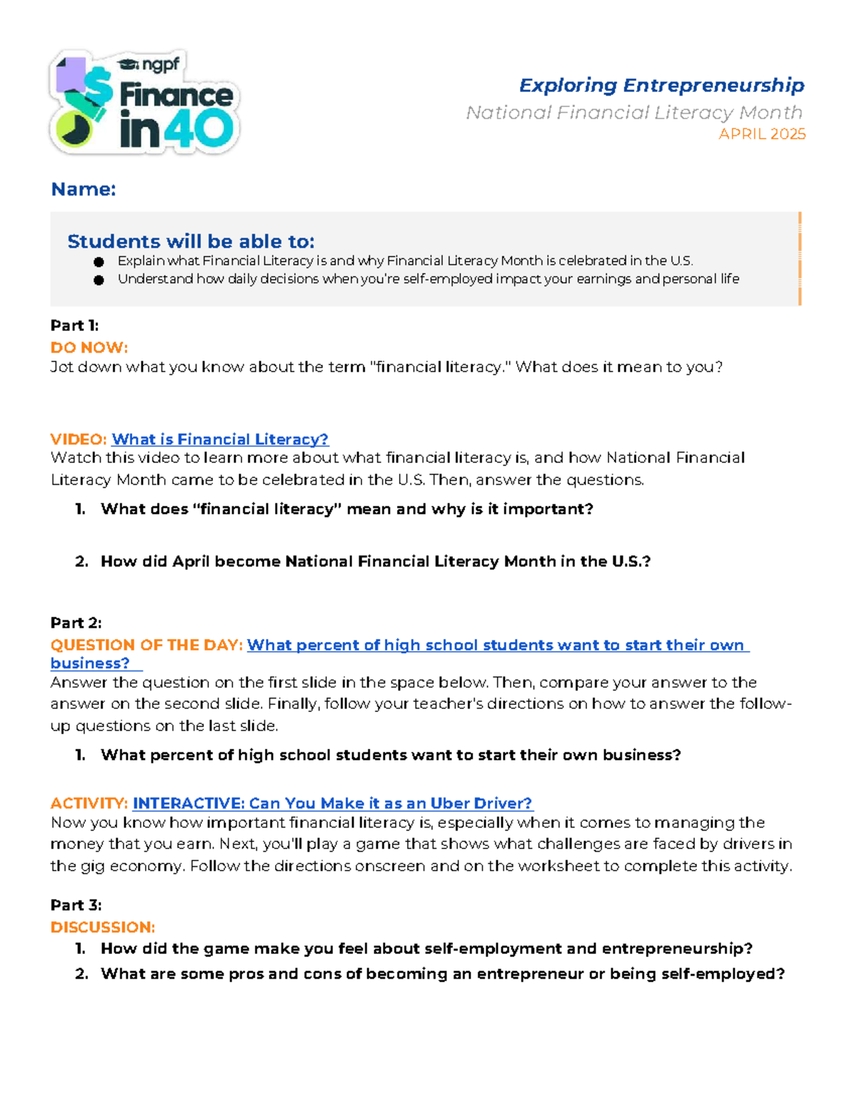 Exploring Financial Literacy & Entrepreneurship - Finance+in+40 - Studocu