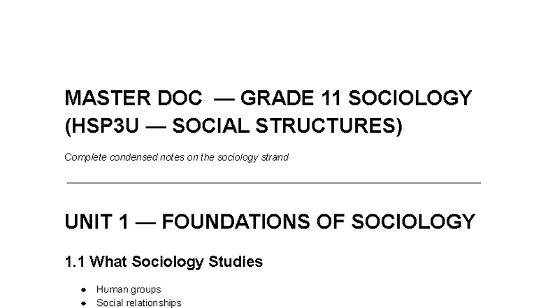 Master DOC — Grade 11 Sociology (HSP3U — Social Structures) - MASTER ...