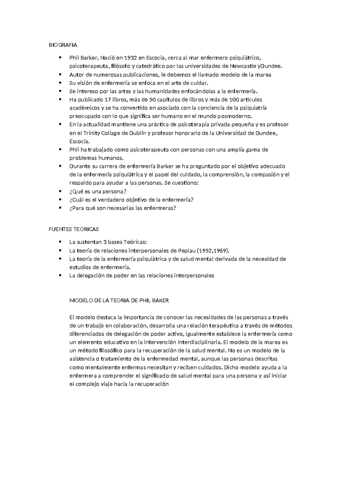 Biografía de Phil Barker: Teoría de la Marea en Enfermería - Studocu