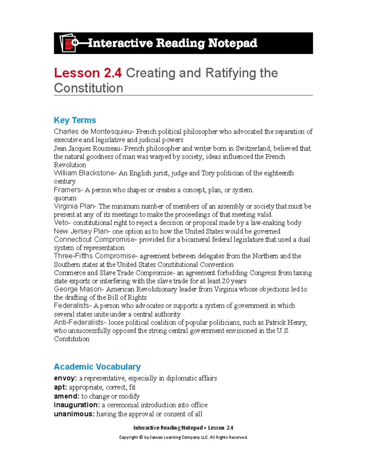 Lesson 2: Creating and Ratifying the Constitution (US Gov 101) - Studocu