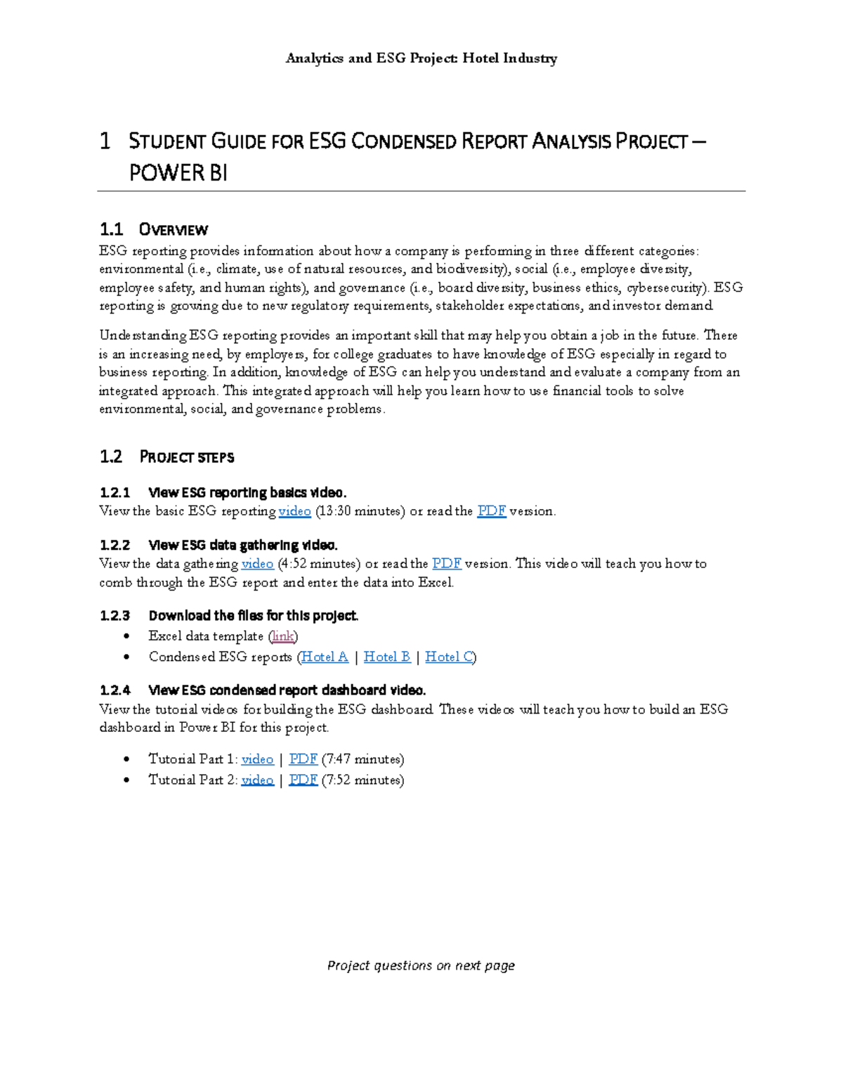 ESG Reporting Project: Hotel Industry Analysis - Power BI Guide - Studocu