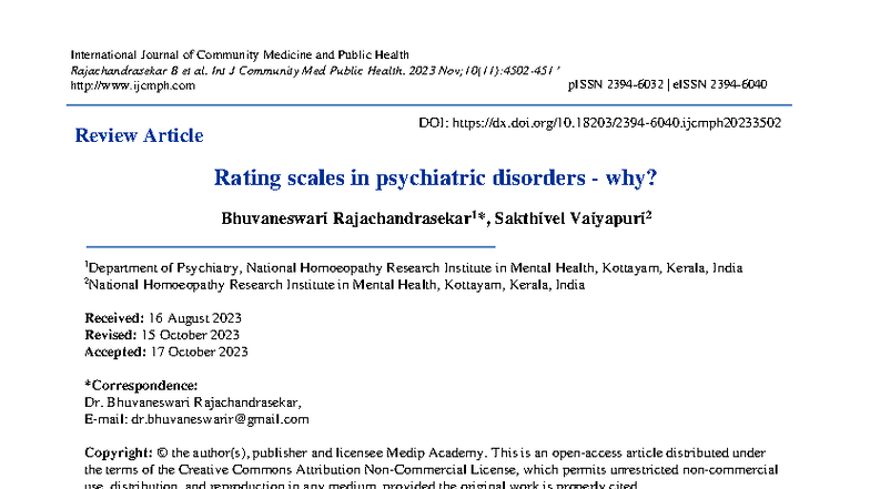Ijcmph-11671: Review of Rating Scales in Psychiatric Disorders - Studocu
