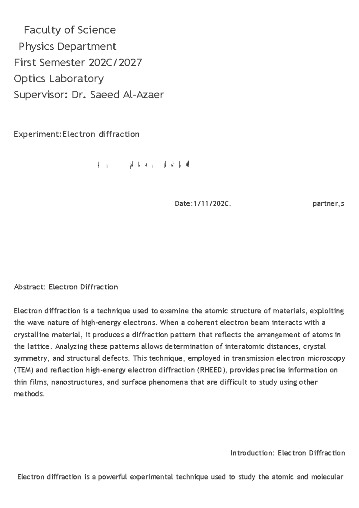 Physics 101: Electron Diffraction Lab Report - First Semester - Studocu