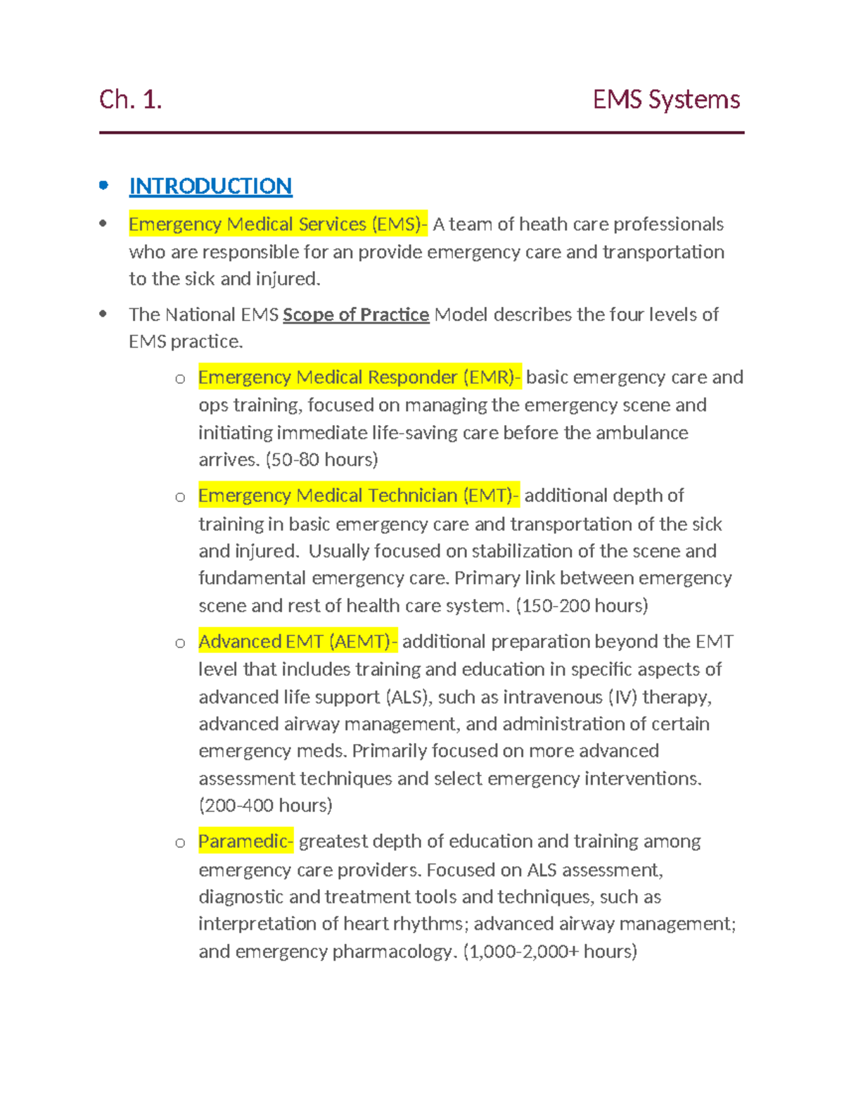 EMS 101: Overview, History, and Key Components of Emergency Services - Studocu