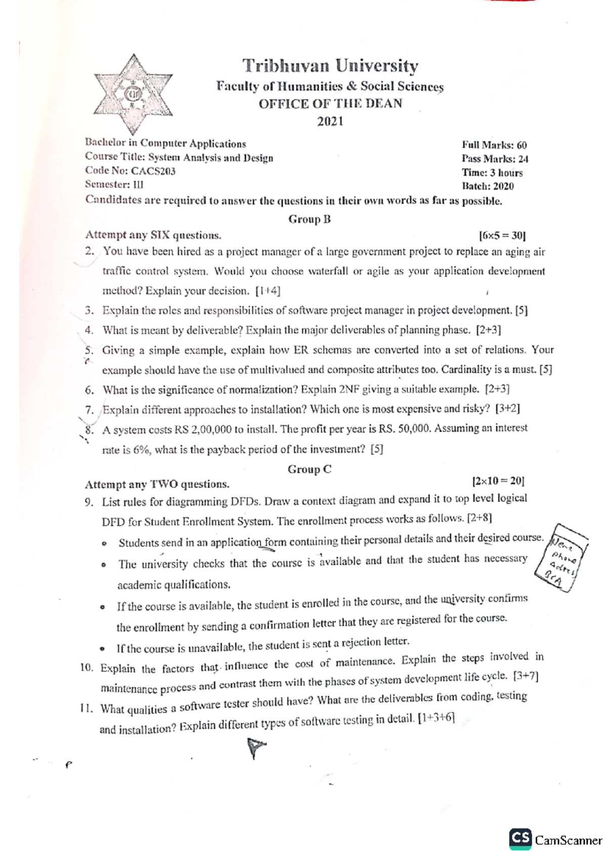 BCA III 2021 Exam Questions and Answers - Studocu
