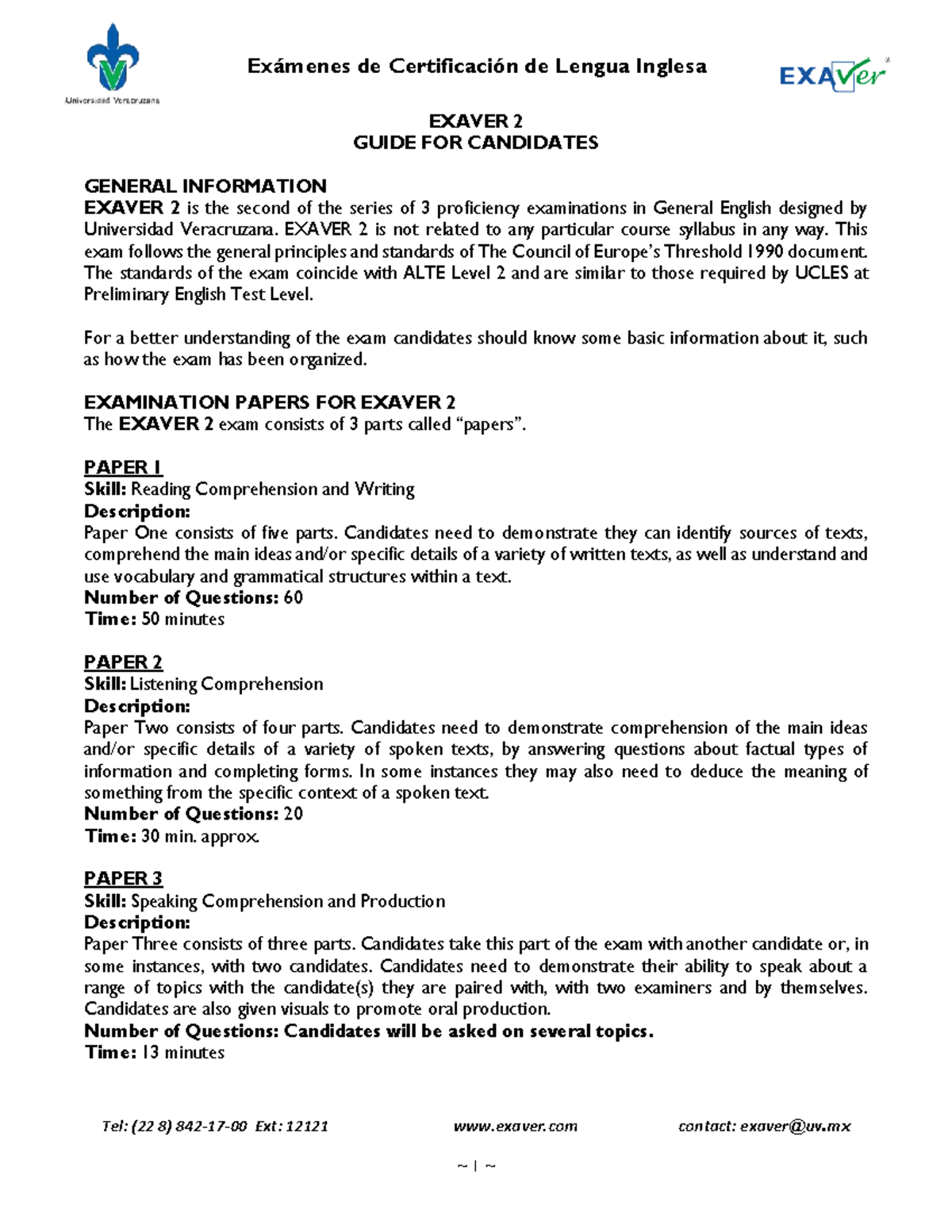 EXAVER 2 Candidate Guide: Proficiency Exam Overview and Details - Studocu