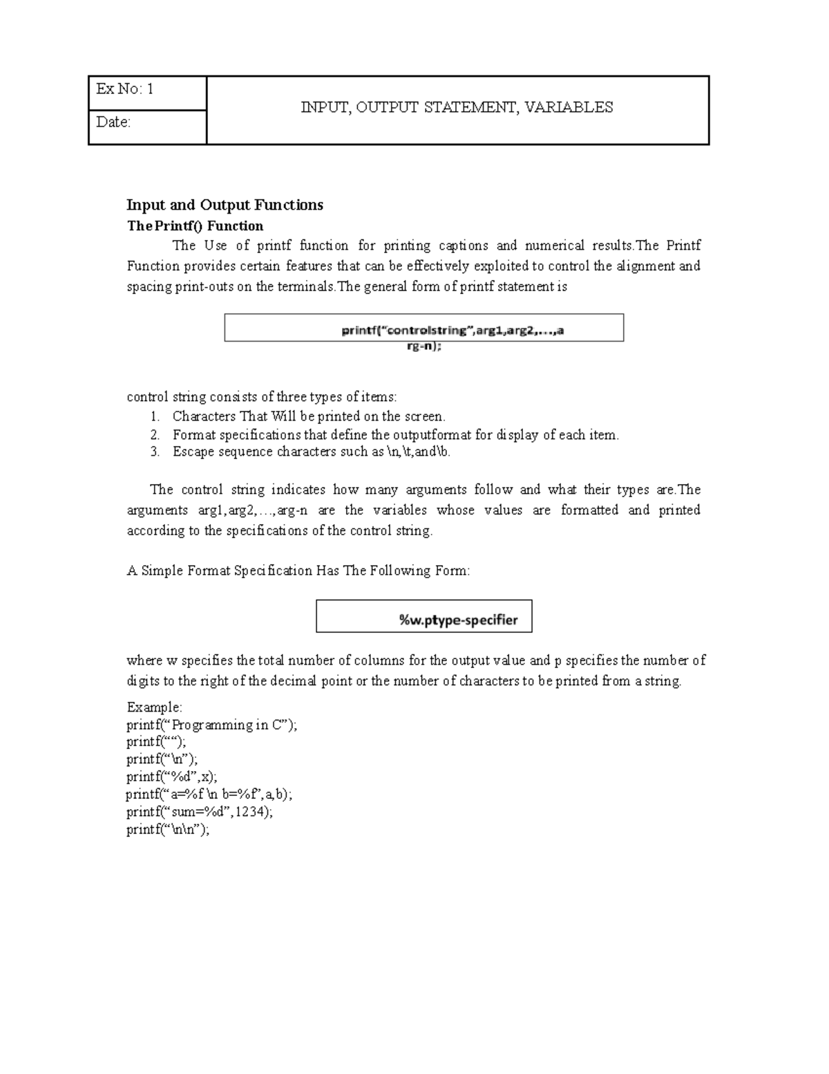 Exp-1: Input & Output Functions in C Programming - Studocu