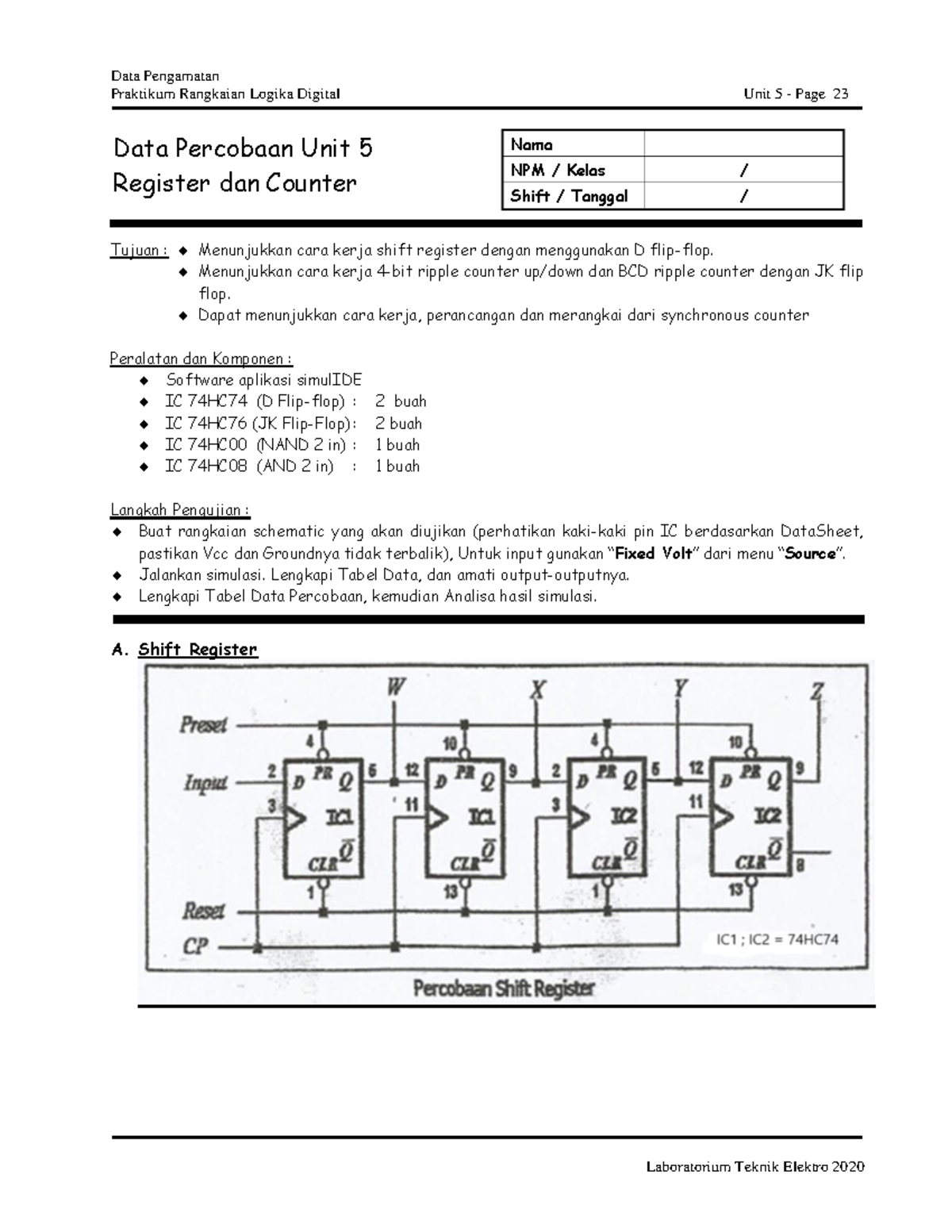 Unit 5 - Praktikum Rangkaian Logika Digital: Shift Register dan Counter ...