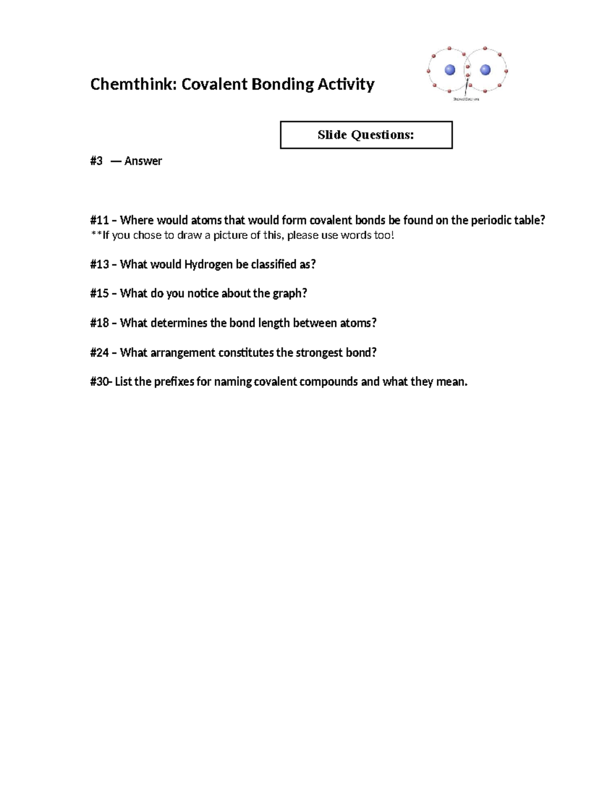 Chemthink Covalent Bonds - Slide Questions: - Studocu