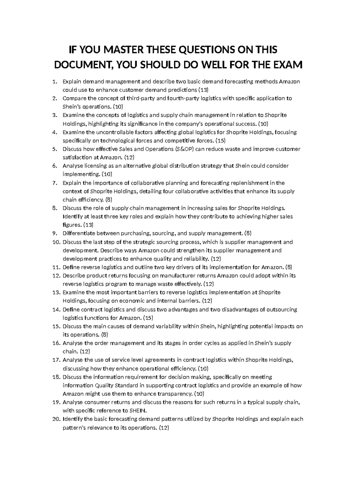 SCMA Exam 1 Notes: Mastering Key Concepts in Logistics & Demand ...