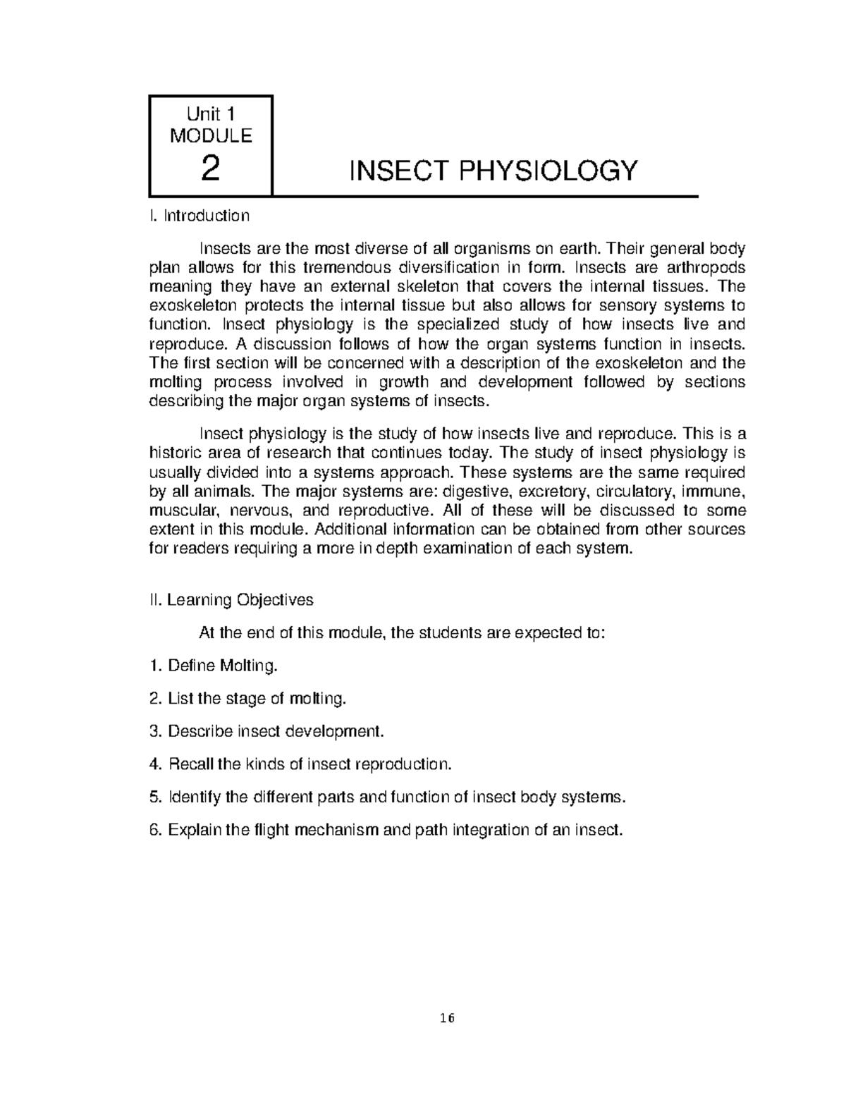 Insect Physiology & Toxicology - Module 2 Study Notes - Studocu