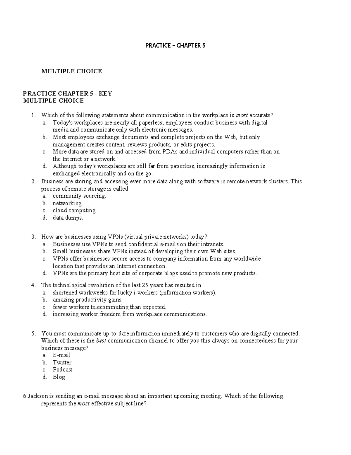 PRACTICE CHAPTER 5 MULTIPLE CHOICE QUESTIONS AND ANSWERS - Studocu