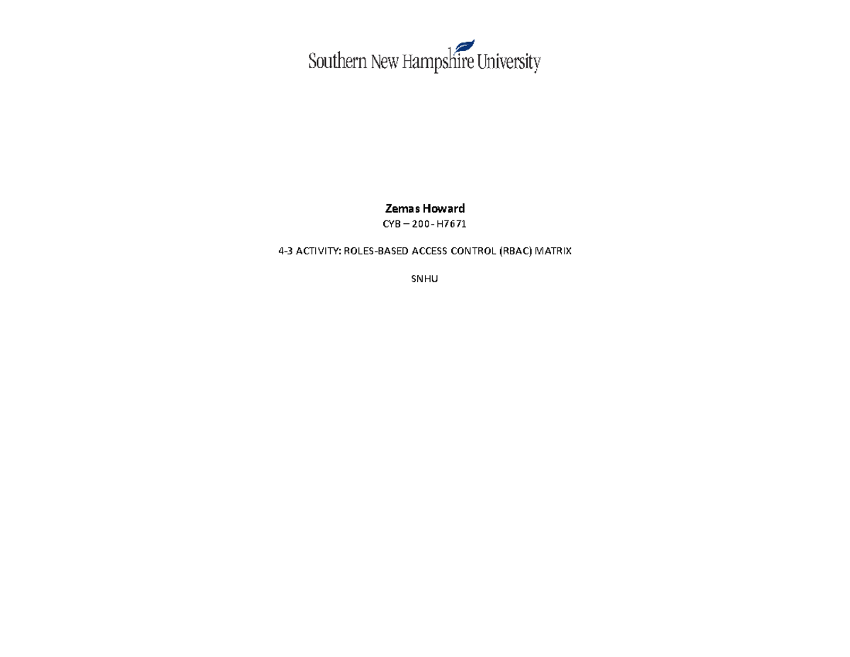 CYB 200: 4-3 Activity on Role-Based Access Control (RBAC) Matrix - Studocu