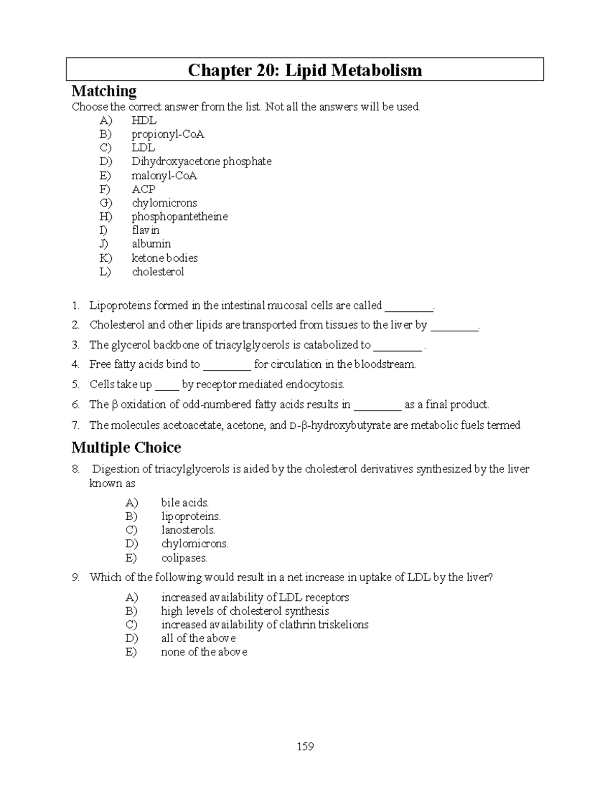 Week 10 - Lipid Metabolism Practice Questions - WQ21 - Studocu