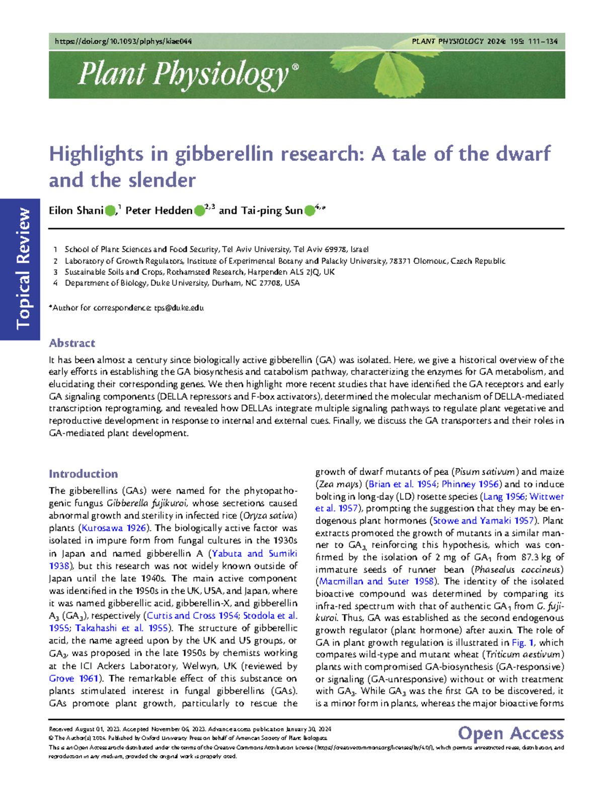 PLANT PHYSIOLOGY 2024: 195: Highlights in Gibberellin Research - Dwarf ...