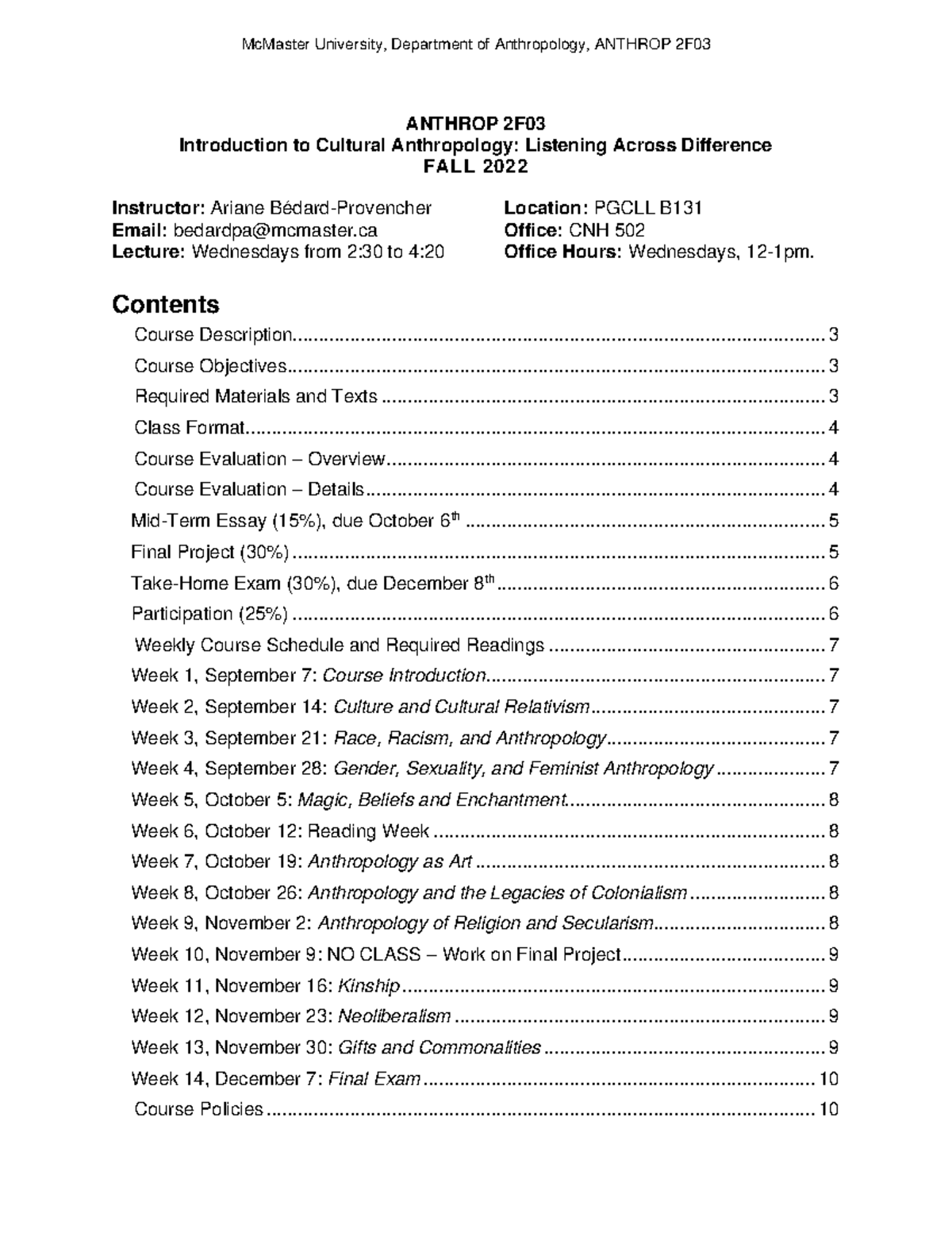 Anthrop 2F03 Fall 2022: Intro to Cultural Anthropology Lecture Notes ...