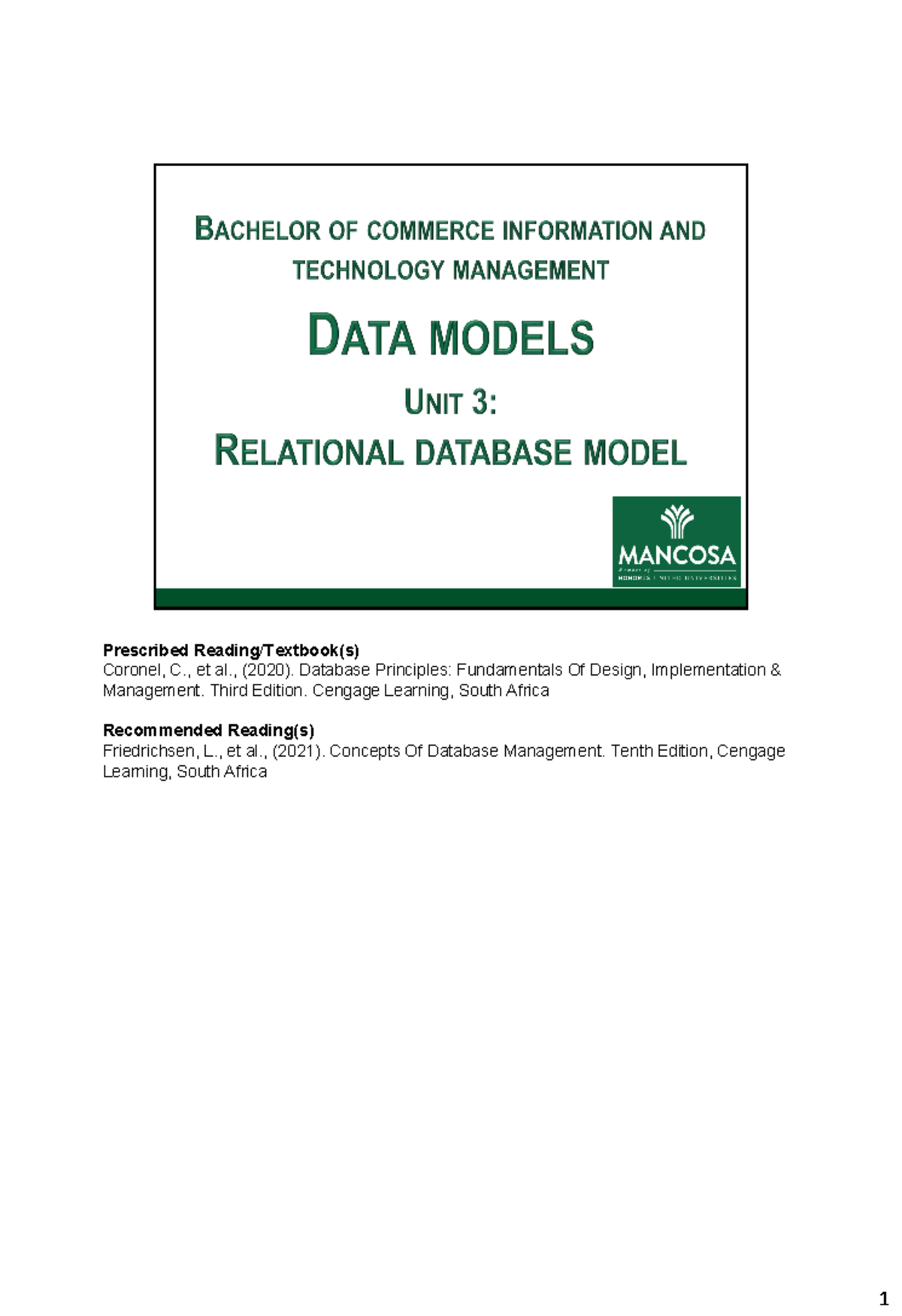 Database Design and Management - Unit 3 Overview and Key Concepts - Studocu