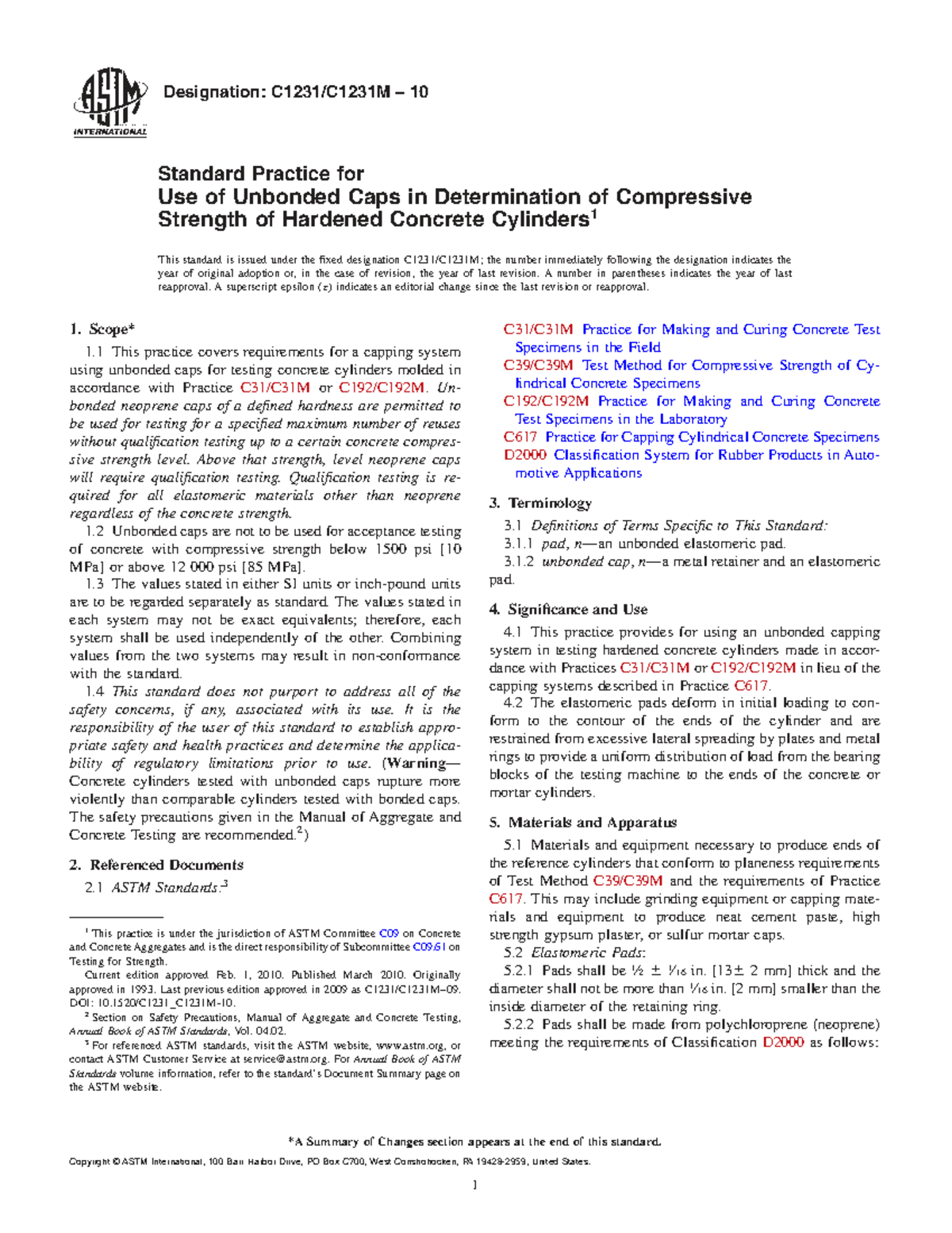 ASTM C1231 - Standard Practice for Unbonded Caps in Concrete Testing ...