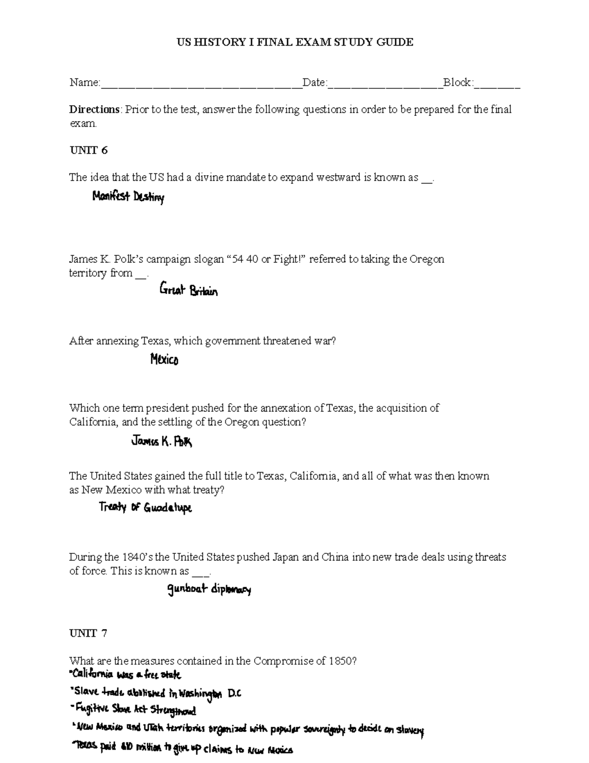 US HISTORY I FINAL EXAM STUDY GUIDE: Key Topics & Questions Overview ...