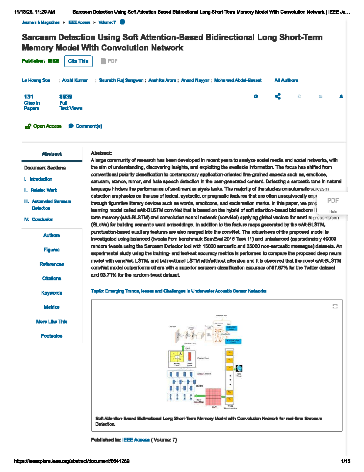 Sarcasm Detection Using Soft Bidirectional LSTM & CNN - IEEE Access Vol ...