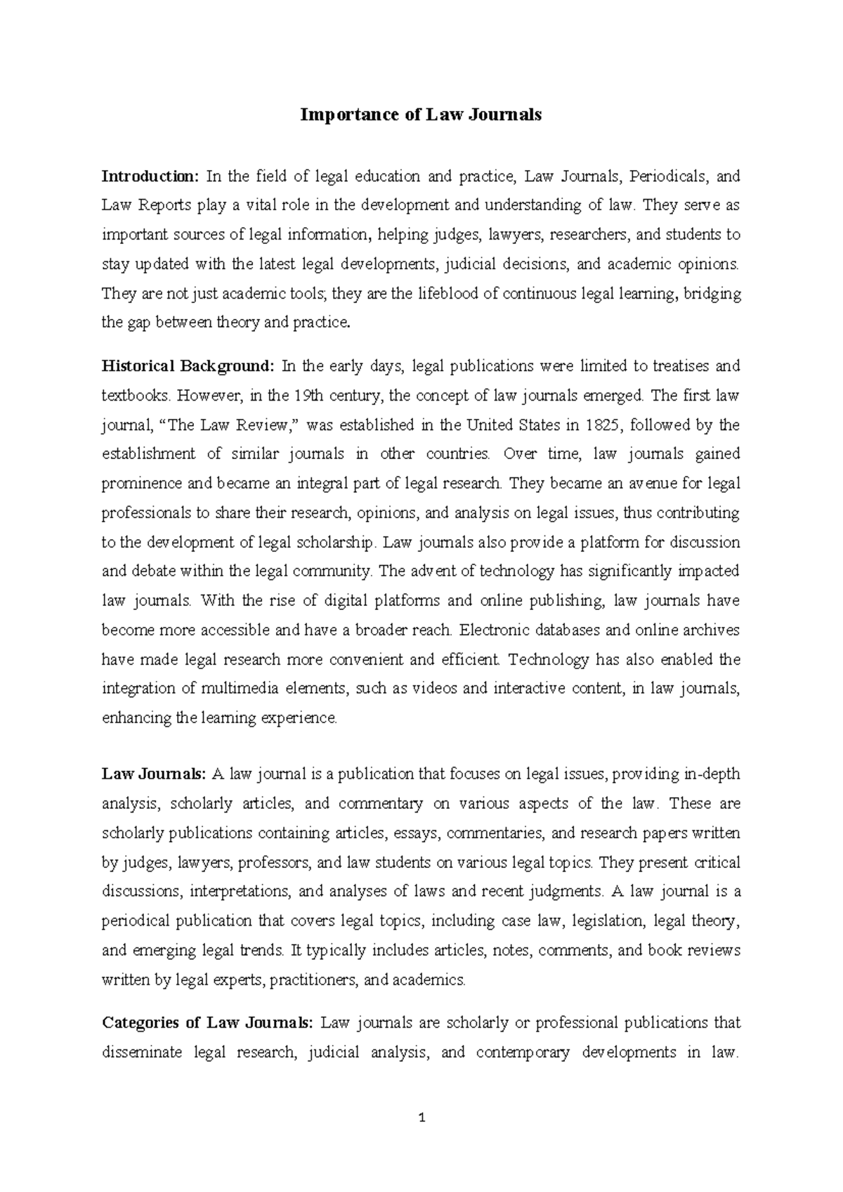 Law Reporting, Journals & Periodicals: Importance in Legal Education ...