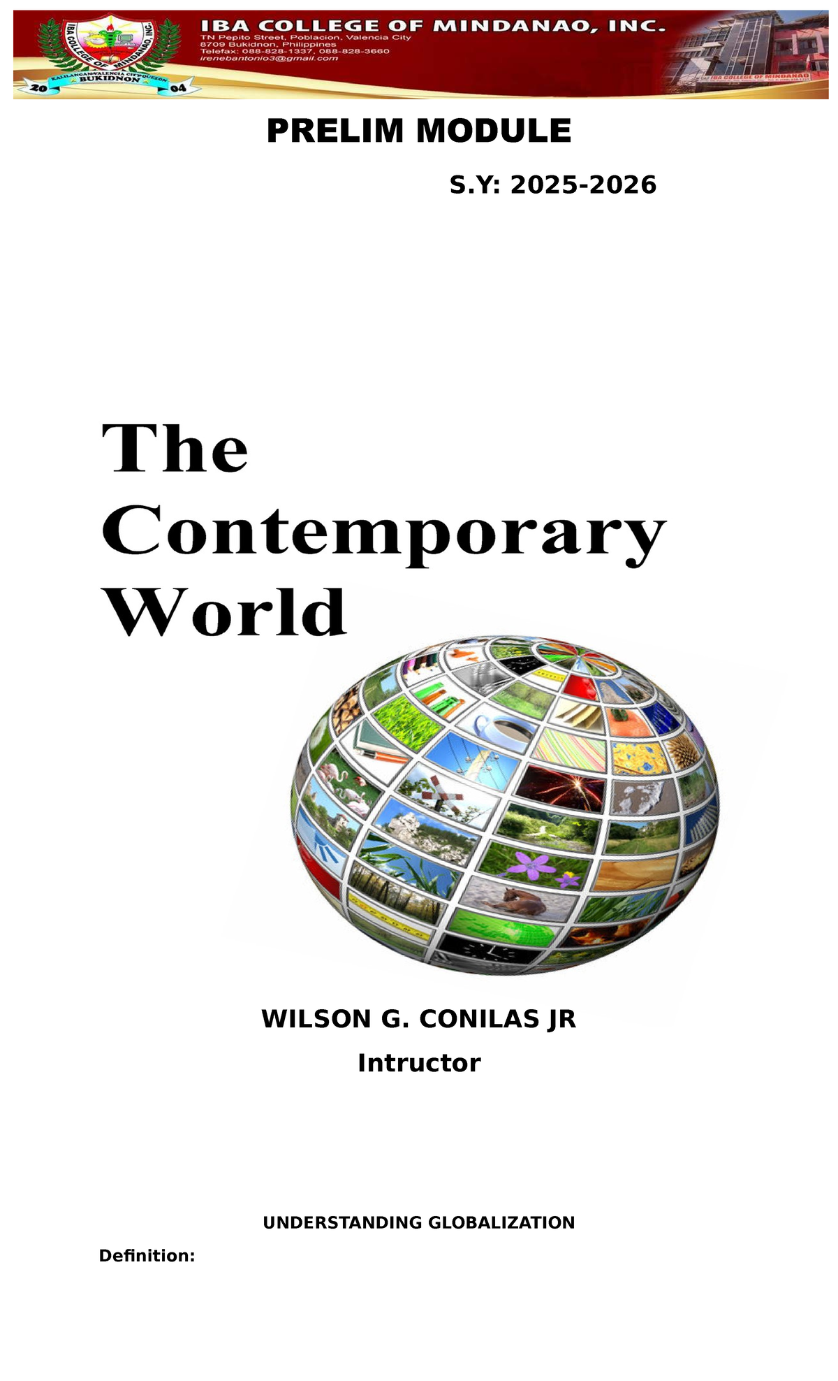 S.Y. PRELIM MODULE: UNDERSTANDING GLOBALIZATION Concepts & Dimensions ...