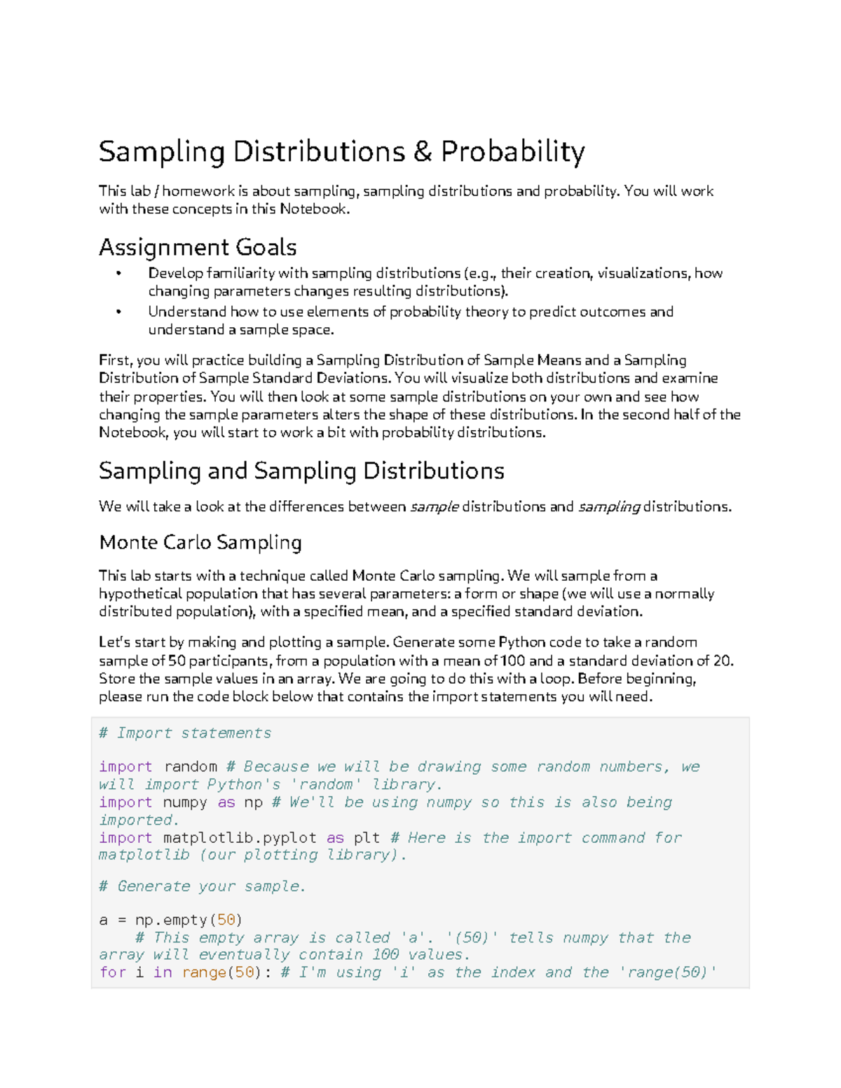 Homework 2 solution - Sampling Distributions & Probability This lab / homework is about - Studocu