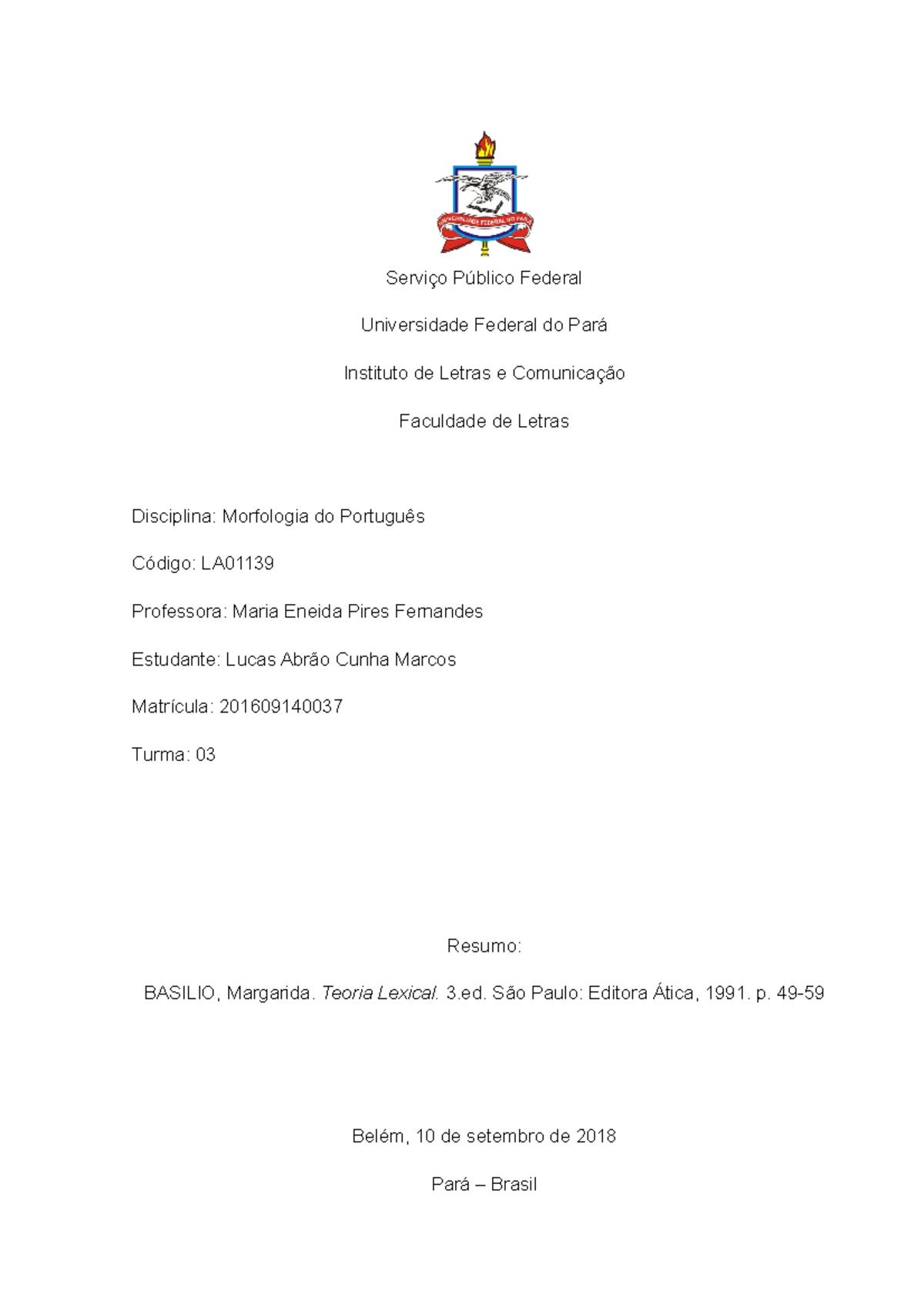 Resumo Teoria Lexical Morfologia do Português - Federal Universidade ...