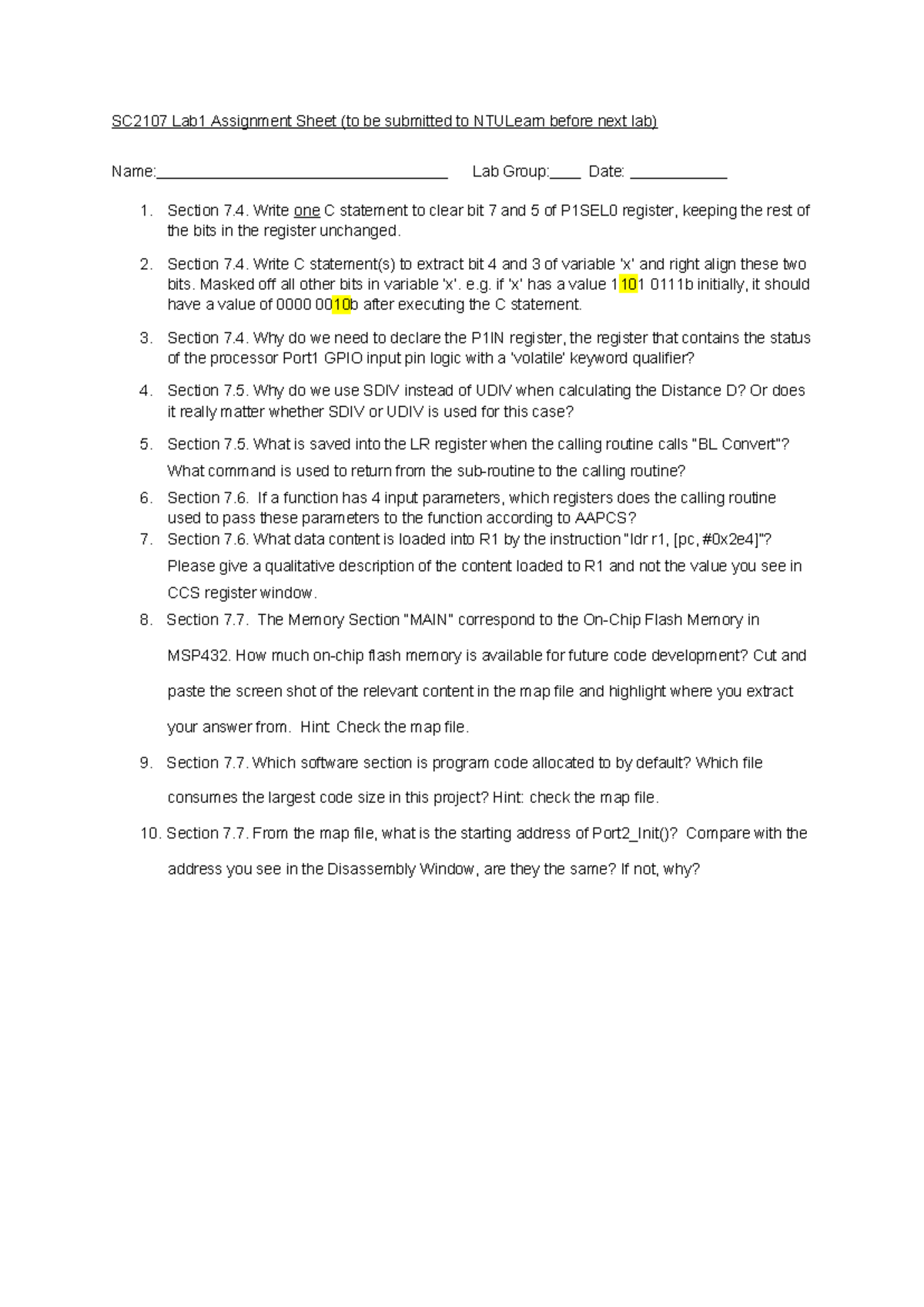 SC2107 Lab1 Assignment: C Programming & Memory Analysis - Studocu
