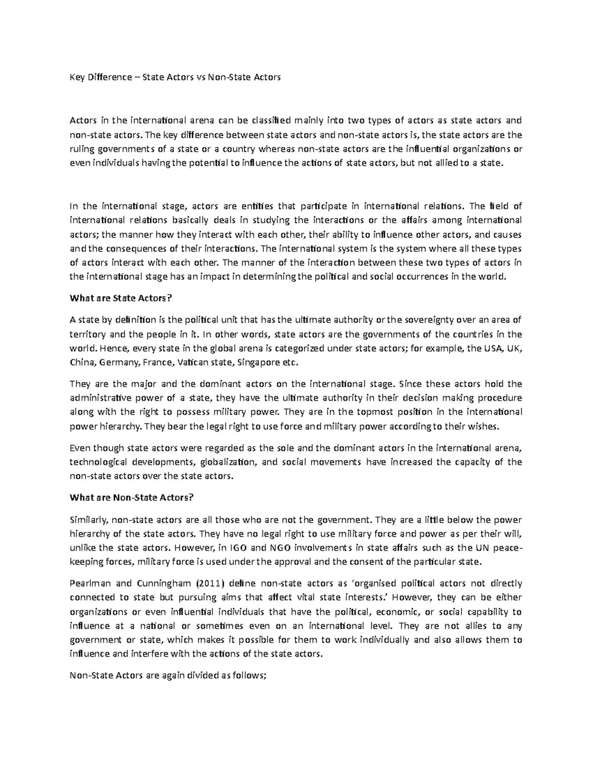 Understanding State Actors vs Non-State Actors in IR: Key Differences ...