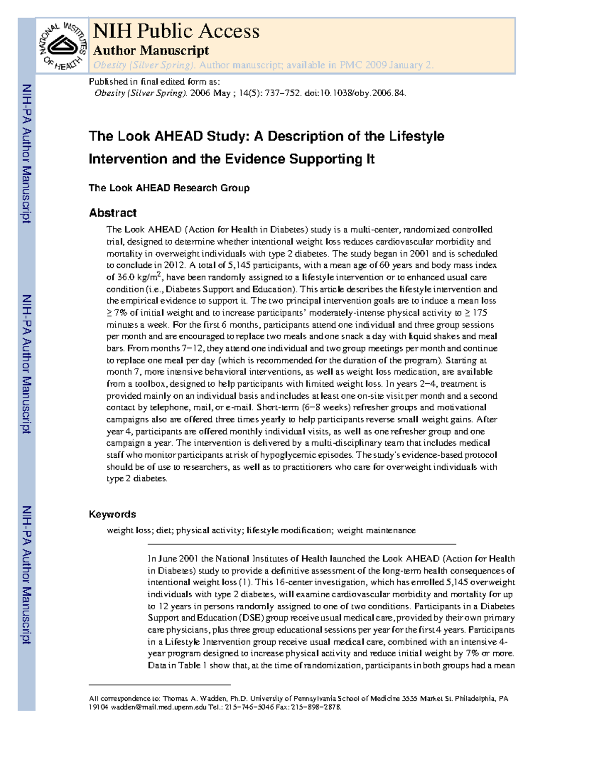 Look AHEAD Study: Lifestyle Intervention for Obesity in Type 2 Diabetes ...