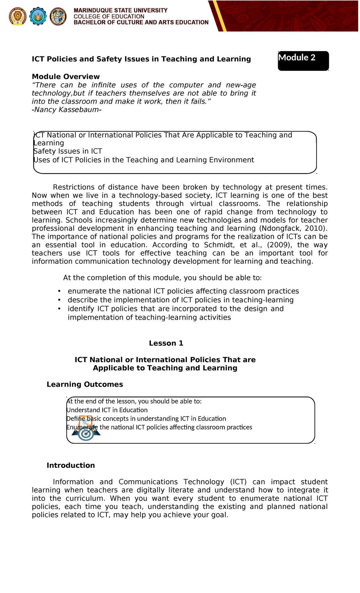 ICT Policies and Safety Issues in Teaching and Learning - Module 2 ...