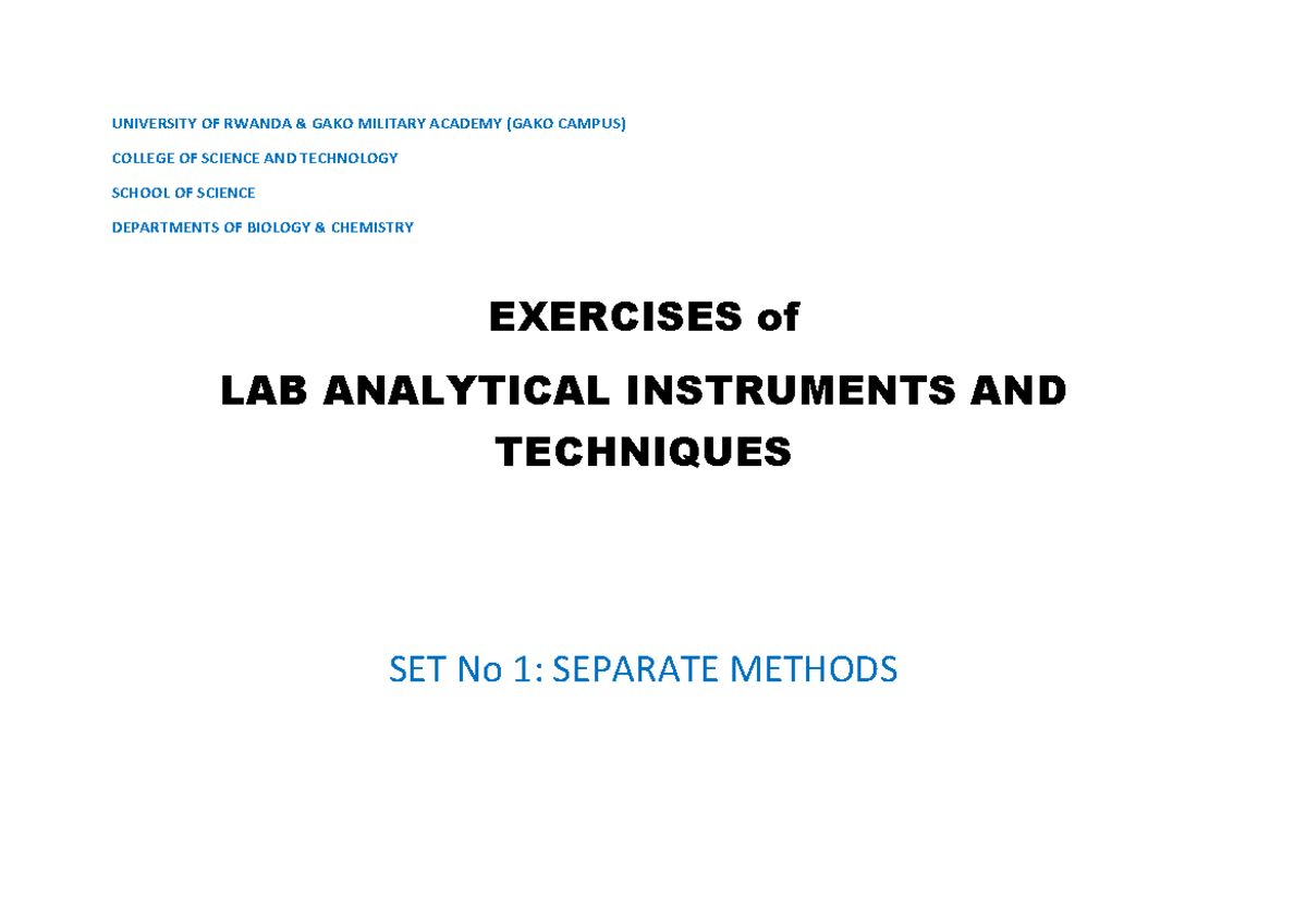 Exercises on Lab Analytical Instruments & Techniques Set 1 - Studocu