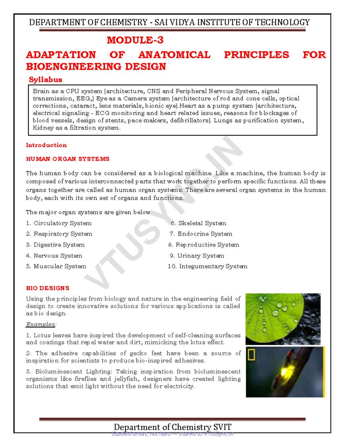 CHEM 101: Human Organ Systems and Bioengineering Design Principles ...